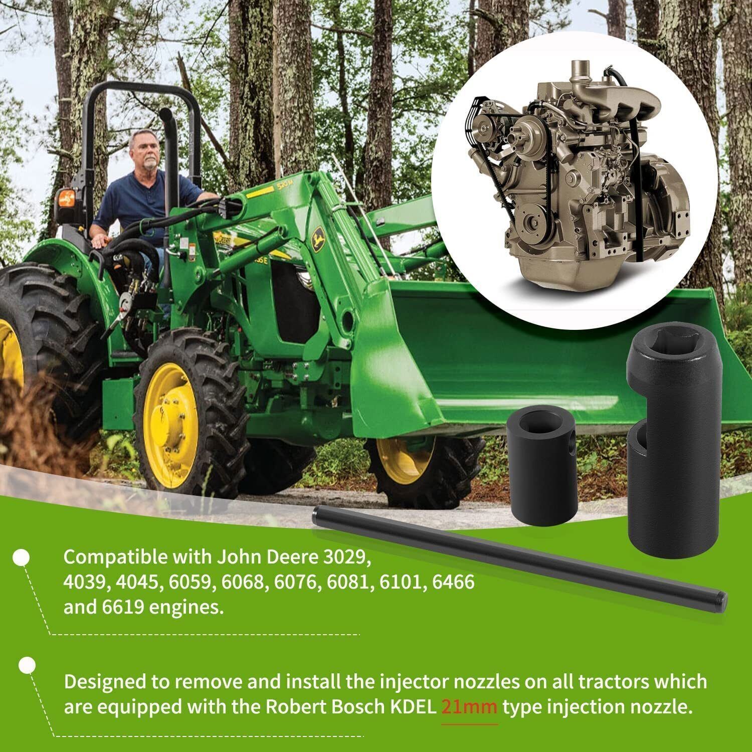 JDE92 Injector Nozzle Socket Tool For John Deere Engine 3029 4039 4045 ...