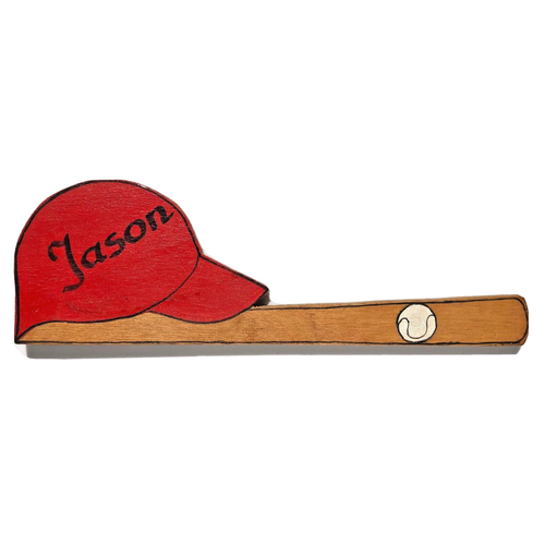 fridge magnet baseball JASON personalized name red cap bat ball painted ...