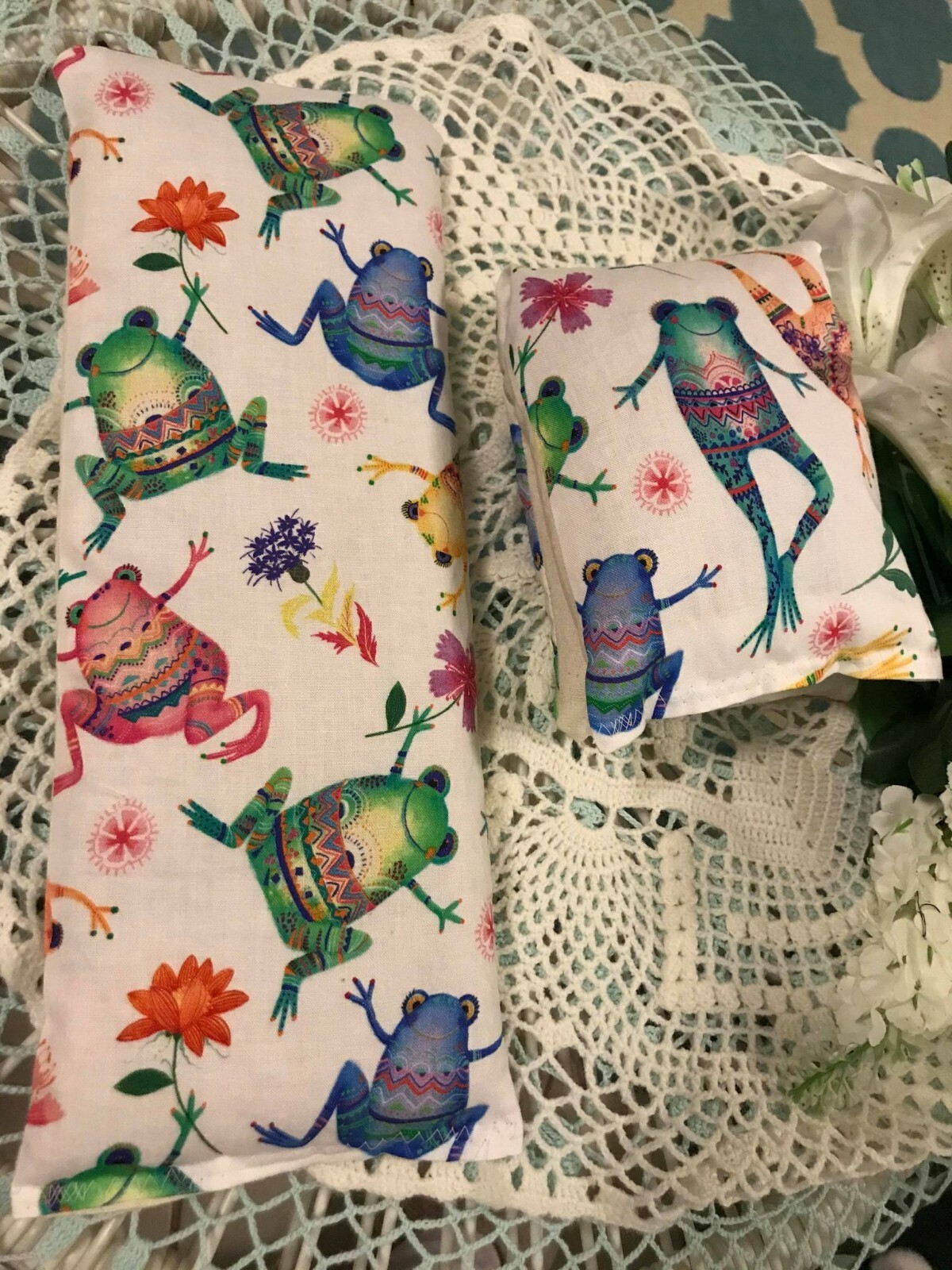 LAVENDER frogs WHEAT Bag #226 MEDIUM LONG neck back CRAMPS hip pain heat Natural | eBay