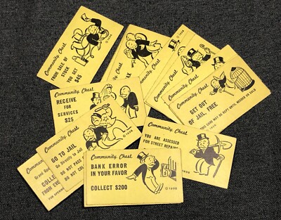 16 Community Chest CARDS MONOPOLY Board Game Older Set Original Cards ...