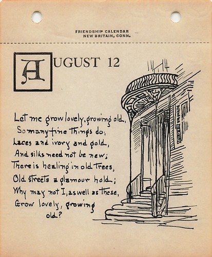 1926 Janet Robinson Calendar Page August Growing Old Poem Porch Sketch ...