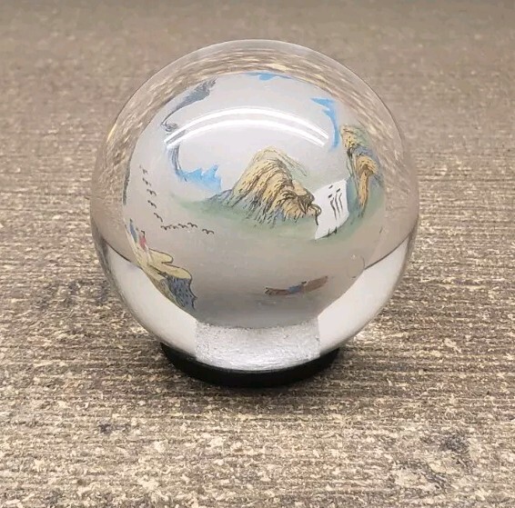 Vintage Reverse Hand-painted Japanese Paperweight Traditional Landscape ...