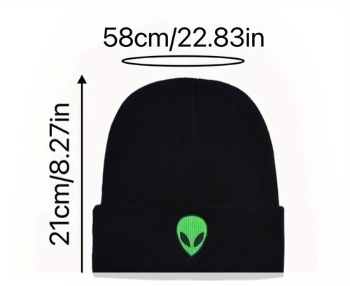 New Sealed Green Embroidered Alien Head Unisex Adult Black Knit Beanie ...