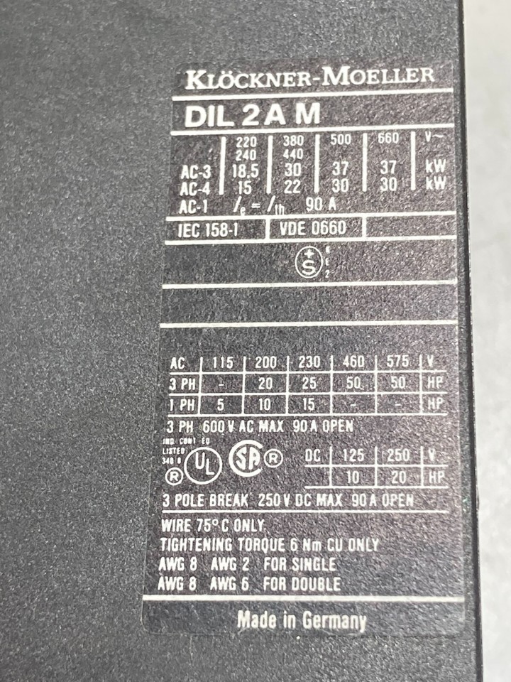 KLOCKNER MOELLER DIL2AM CONTACTOR 220V 50HZ 240V 60HZ NIB | eBay