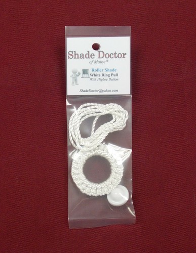 Roller Window Shade WHITE Double Crochet RING PULL with Higbee Button ...