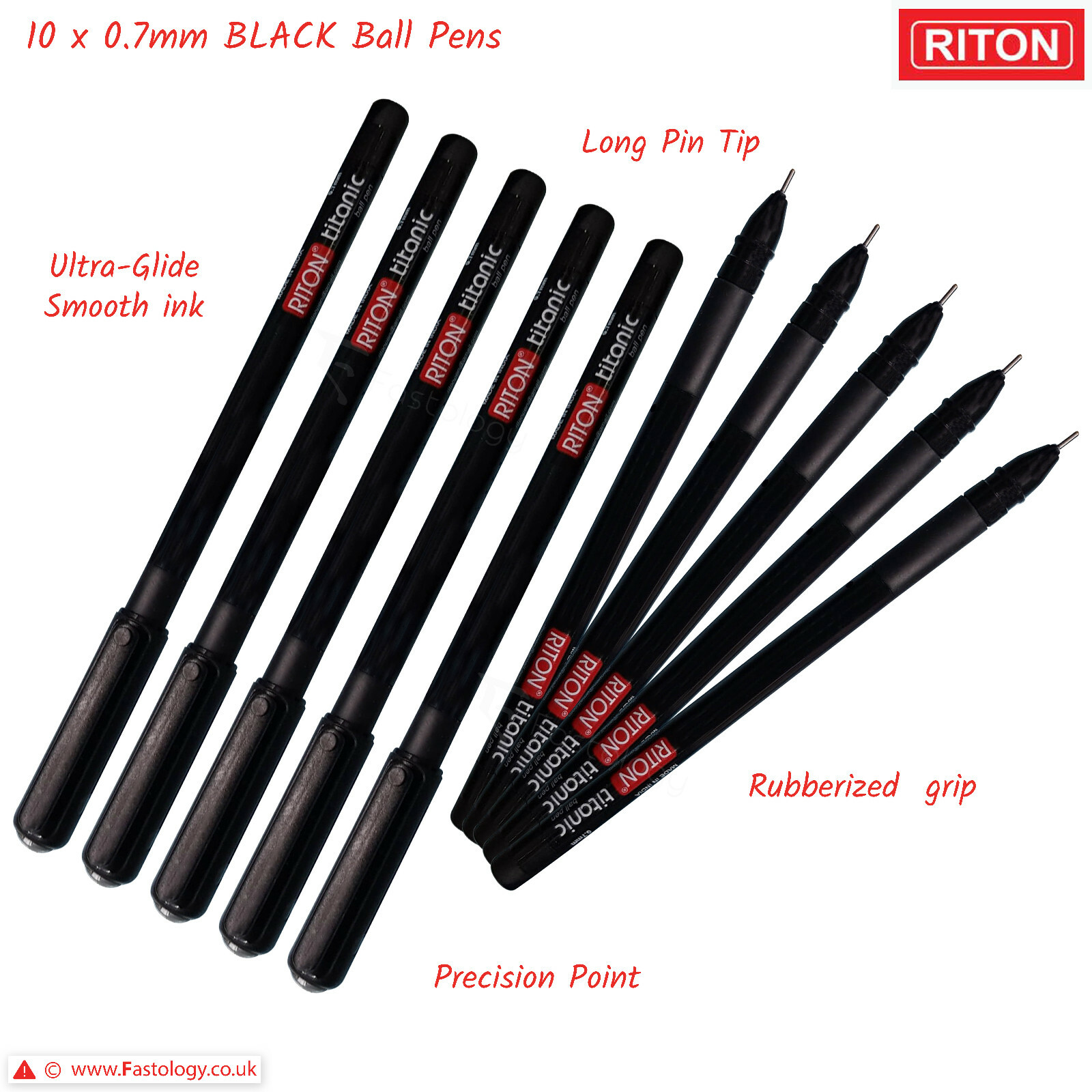 BLACK BLUE RED Ballpoint Pens 0.7mm Fine Point RITON Ultra Glide Smooth ...