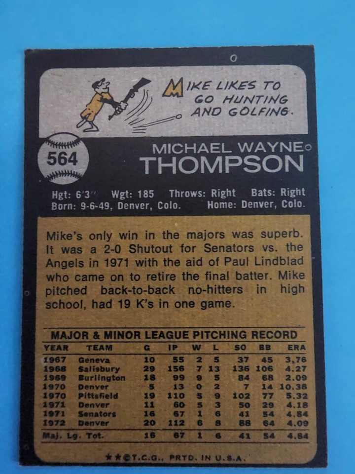 1973 TOPPS #564 MIKE THOMPSON BASEBALL CARD RANGERS VG-EX HI # #122H | eBay