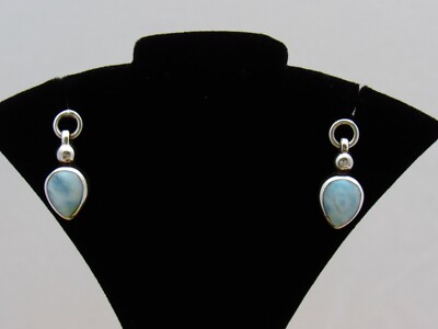 Vtg. Dominican Republic Teardrop Larimar Sterling Silver Post Earrings ...