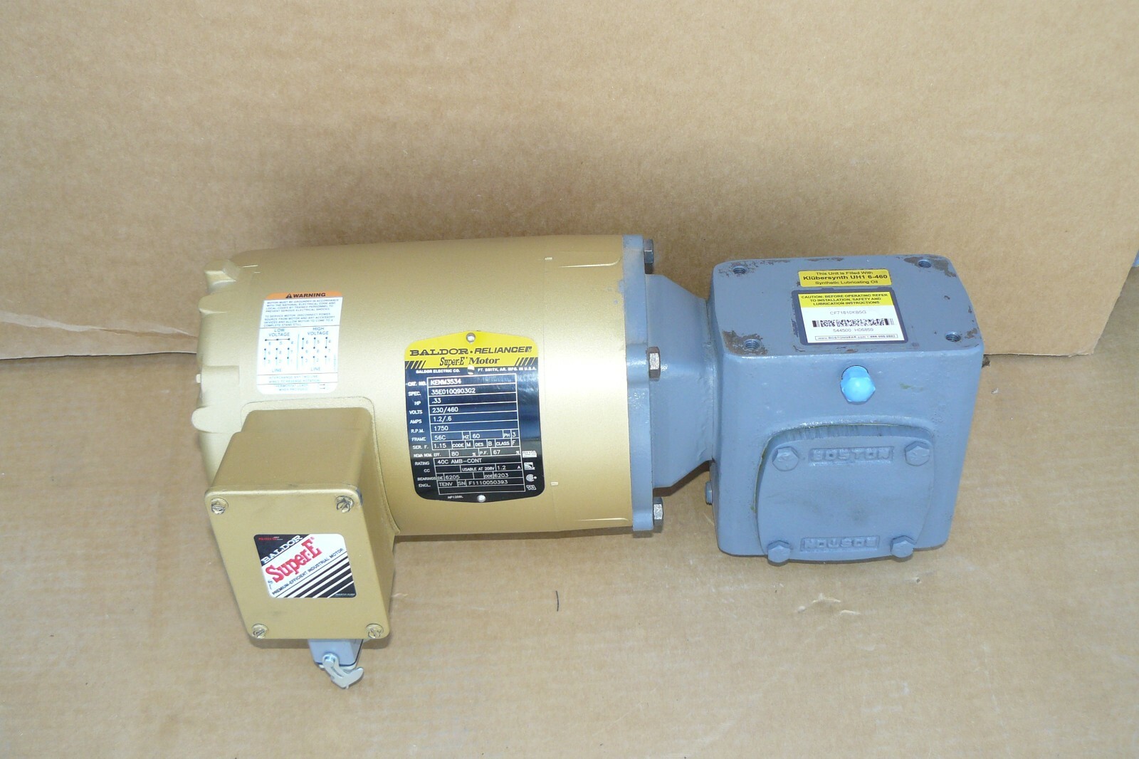 Boston CF718-10-K-B5-G Gear Drive 1.61 HP 1.0 Ratio Baldor KENM3534 ...