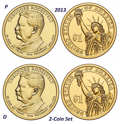 2013-P&D President THEODORE ROOSEVELT Presidential Golden Dollar 2-Coin ...