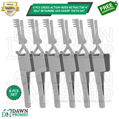 6 Pcs Cross Action Heiss Retractor 4" Skin Self Retaining 4x4 Sharp ...