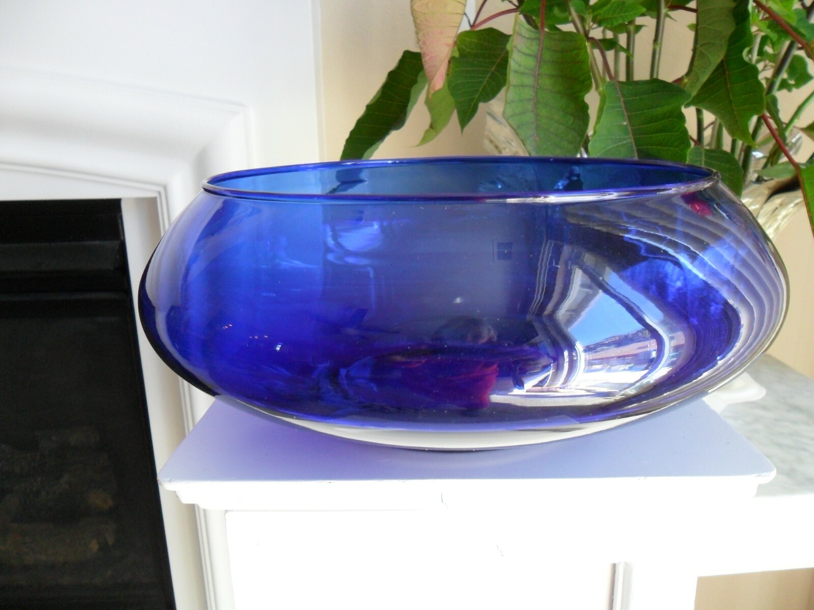 RARE! 1930-40'S DARK COBALT BLUE GLASS FISH BOWL APRX 9 1/2" W X APRX 4 ...
