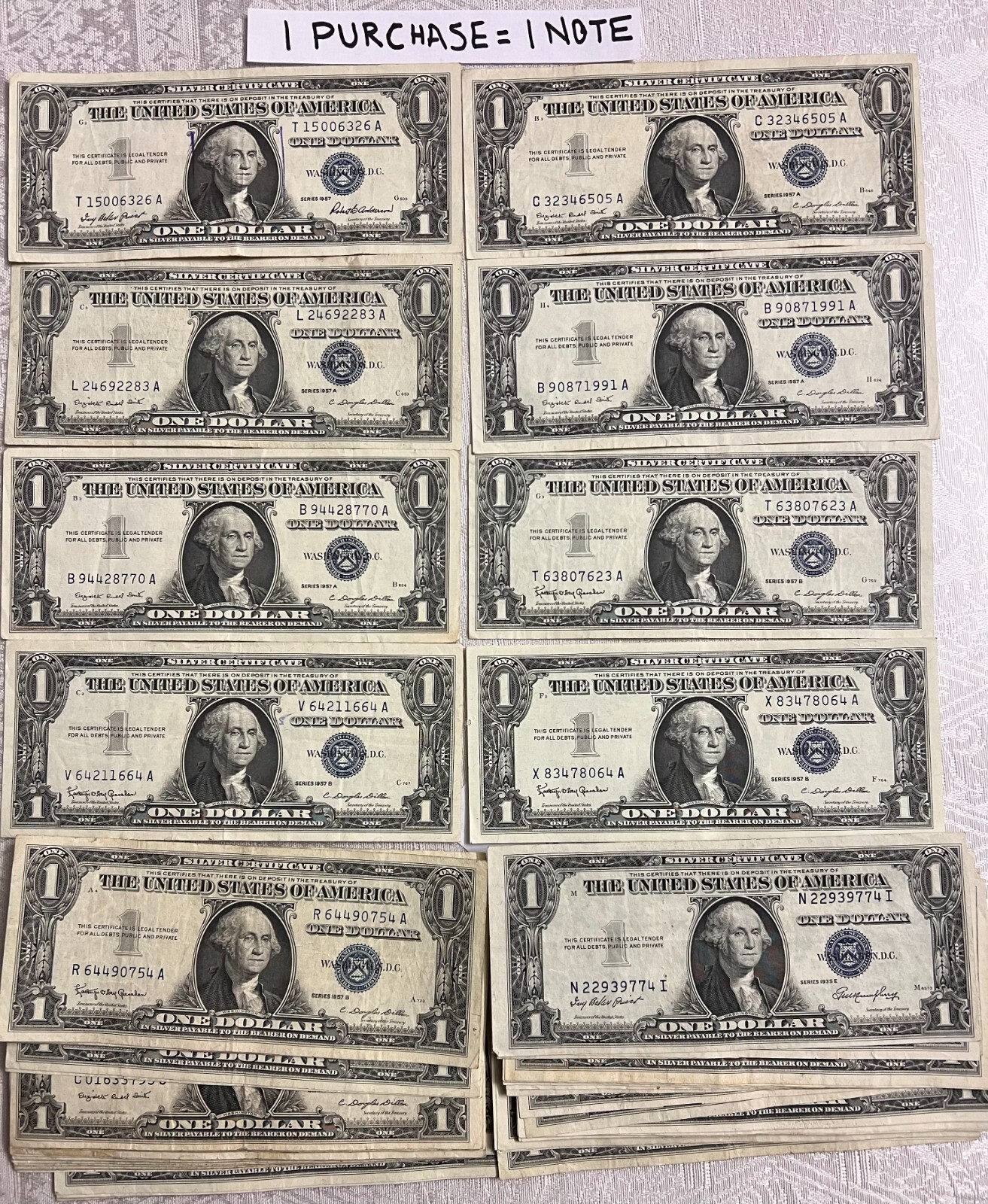 1935-1957 $1 SILVER CERTIFICATE ONE DOLLAR NOTE OLD MONEY (1 PURCHASE ...