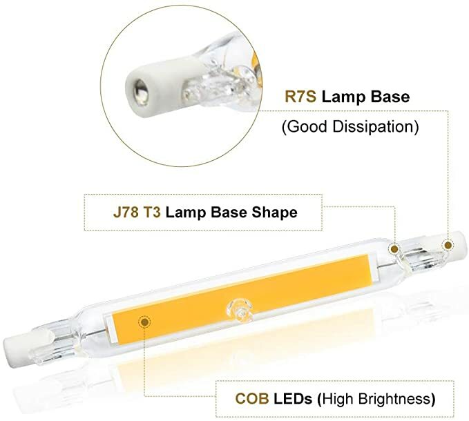 R7s Cob LED Glass Tube J118 Bulb Dimmable For Home Lighting Replace ...