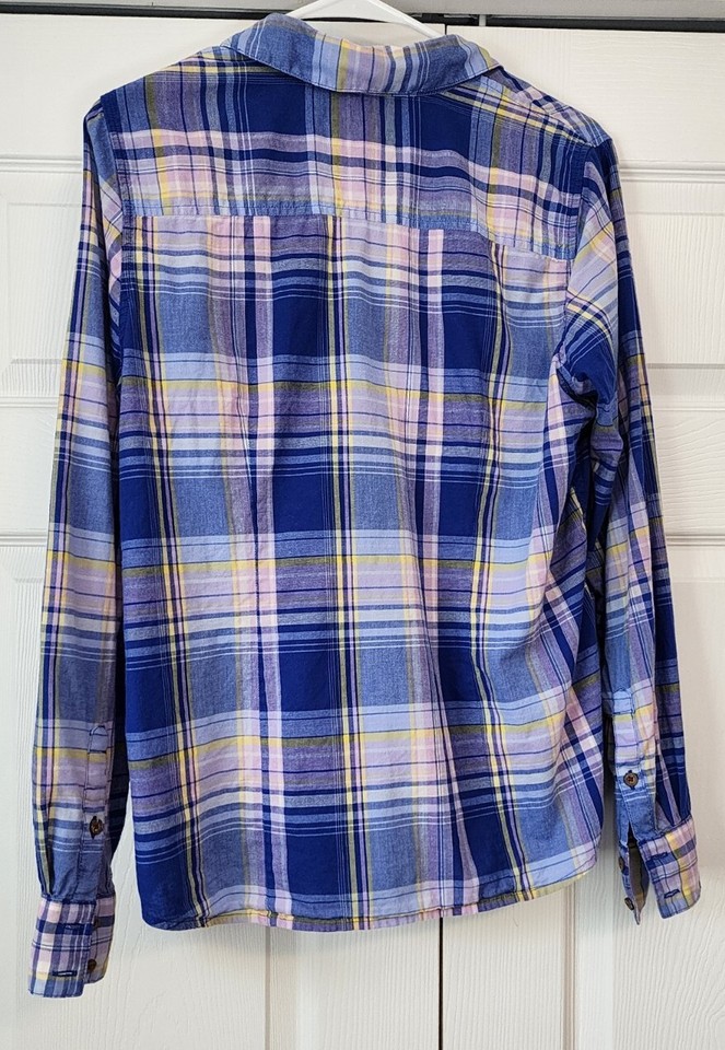 The North Face Women's Long Sleeve Button Up Shirt Size L Plaid Blue ...