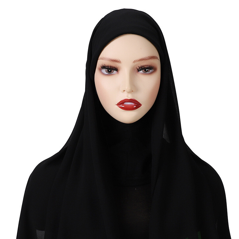 Muslim Chiffon Hijab With Cap Women Veil Headscarves Headwraps Cap Soft ...