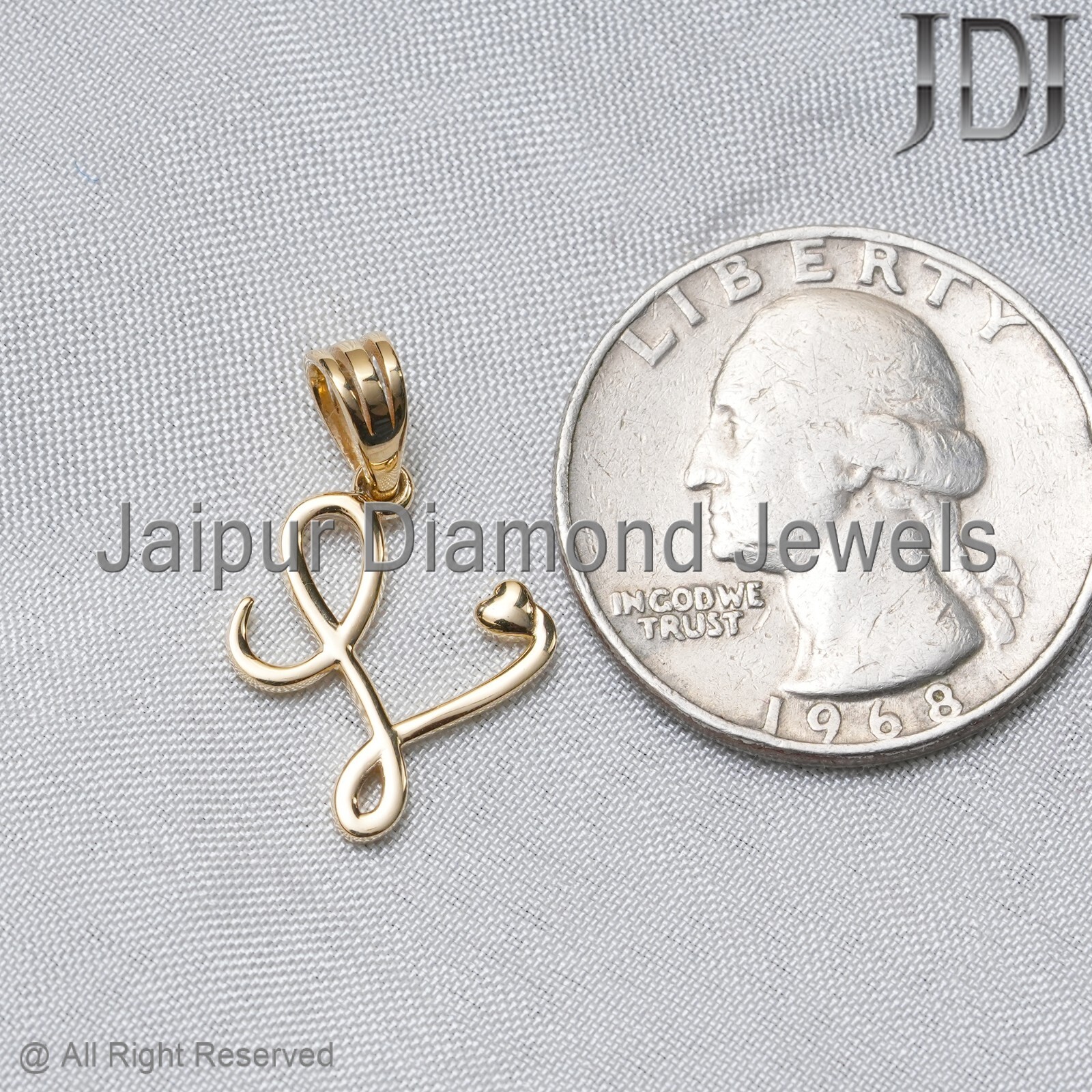 14k Solid Yellow Gold Pendant Designer L Initial Letter Alphabet Charm ...