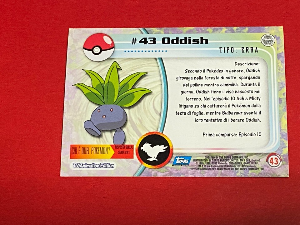 ODDISH HOLO POKEMON CARD 43 / Topps NINTENDO 1999 PRIMA SERIE ITA (c120 ...