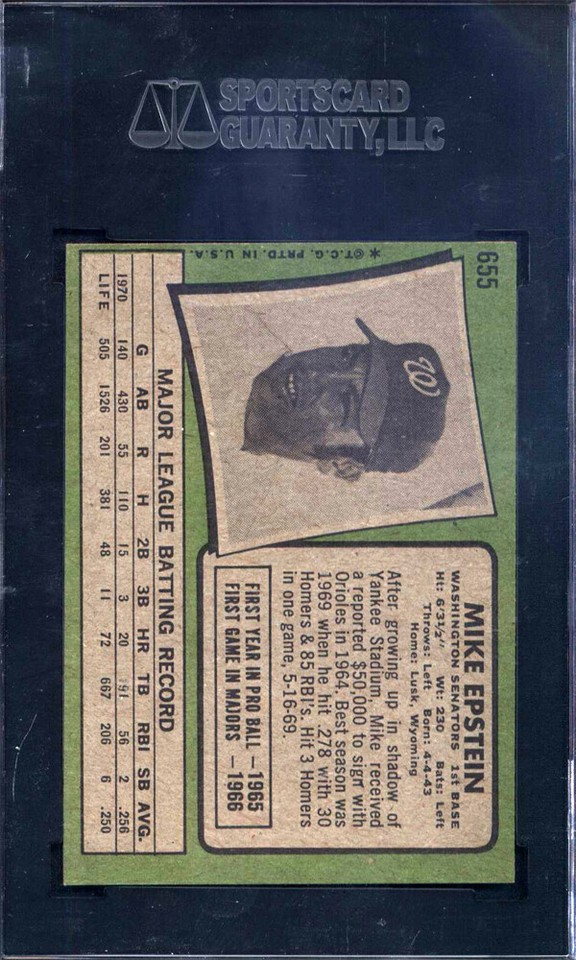 1971 Topps High# 655 Mike Epstein Senators SGC 7 | eBay
