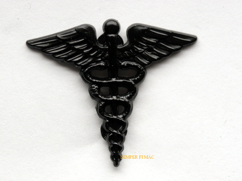 CORPSMAN HM HAT LAPEL PIN BLACK DOC FMF US NAVY USS MARINES CADUCEUS ...