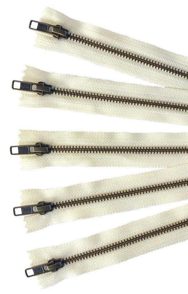 Antique Brass Zips, YKK Vanilla Metal Zippers, Closed end zippers - 5 ...