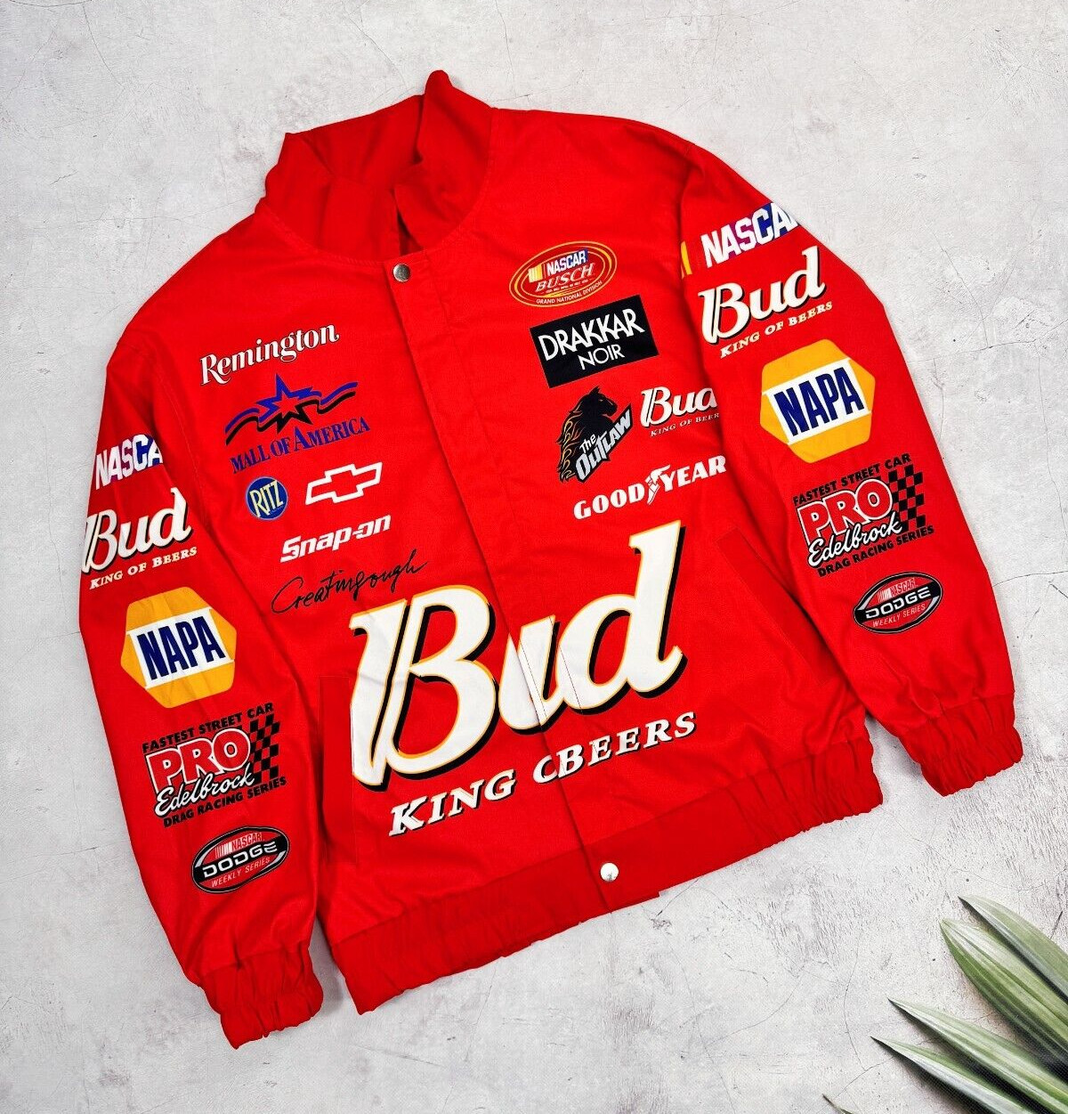 NASCAR Racing Bomber Jacket Bud King of Beers Remingt… - Gem