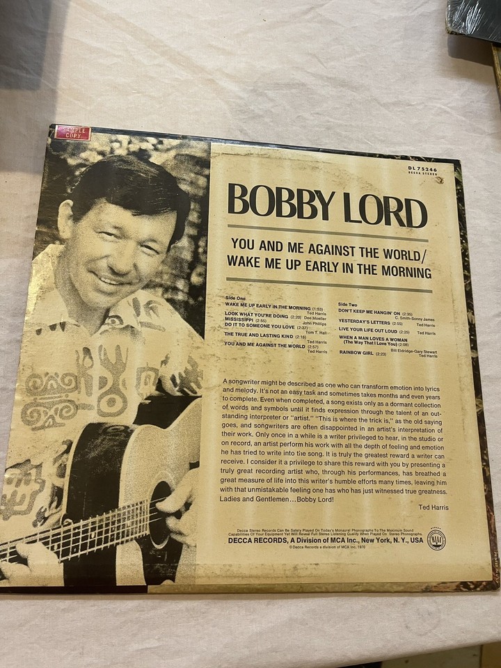 Bobby Lord – You And Me Against The World / Wake Me Up Early In The ...