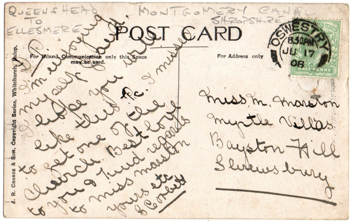 RP Postcard - Barge, Corbetts Bridge, Montgomery Canal, Shropshire ...
