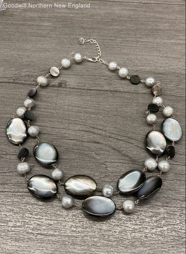 925 Marked Sterling Silver White Pearl Gray Shell Jewelry Necklace 17 ...