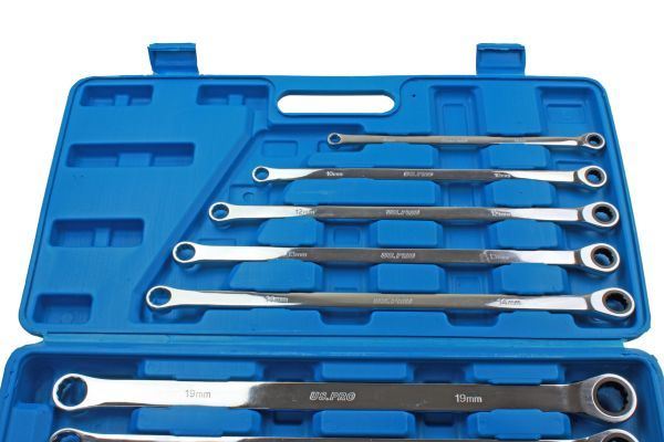 US PRO 10pc Extra Long Double Ring Single Gear Ratchet Spanner Wrench ...
