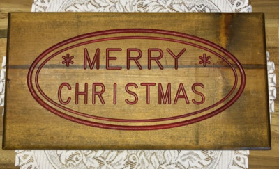 Country Primitive MERRY CHRISTMAS Wood Sign Engraved in Red 21" x 11 ...