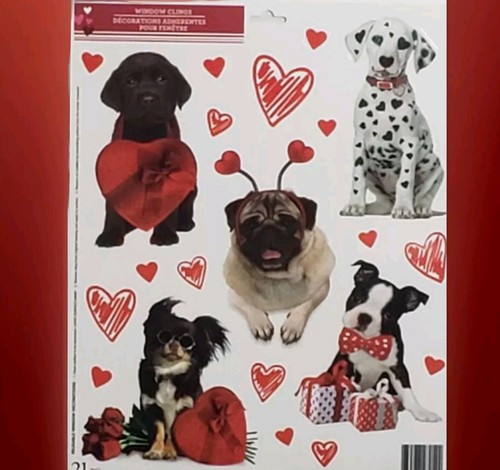 Valentine's Day Window Clings Cute Dogs Pug Lab Terrier One Sheet 5 ...