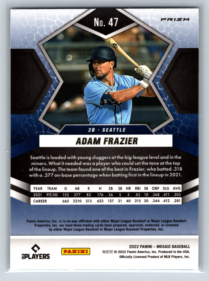 Adam Frazier 2022 Panini Mosaic Mosaic #47 Seattle Mariners | eBay