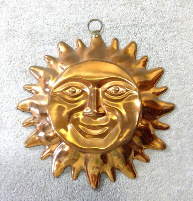 Vintage Aluminum Lined Copper Smiling Sun Wall Hanging Mold 9.25" Dia ...