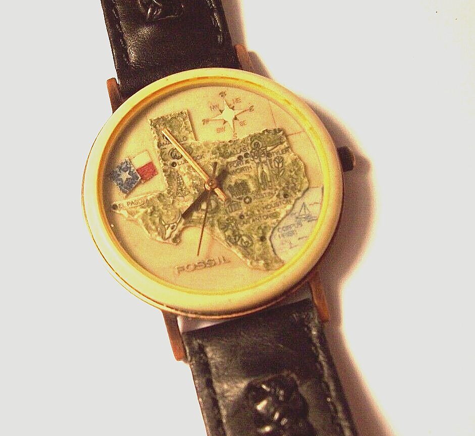 HTF Fossil Texas State Map Detailed Bw-6737 Copper Series Watch Battery ...