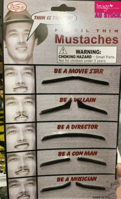 5 Pair Black Fake Stylish Thin Gangster Mullet Mustaches Beard Fancy ...