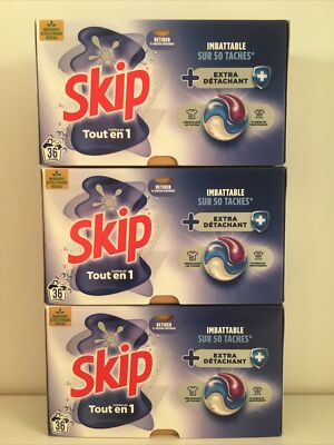 Lot lessive Skip Capsules Tout En 1 Extra Détachant 3x36 108 Lavages | eBay