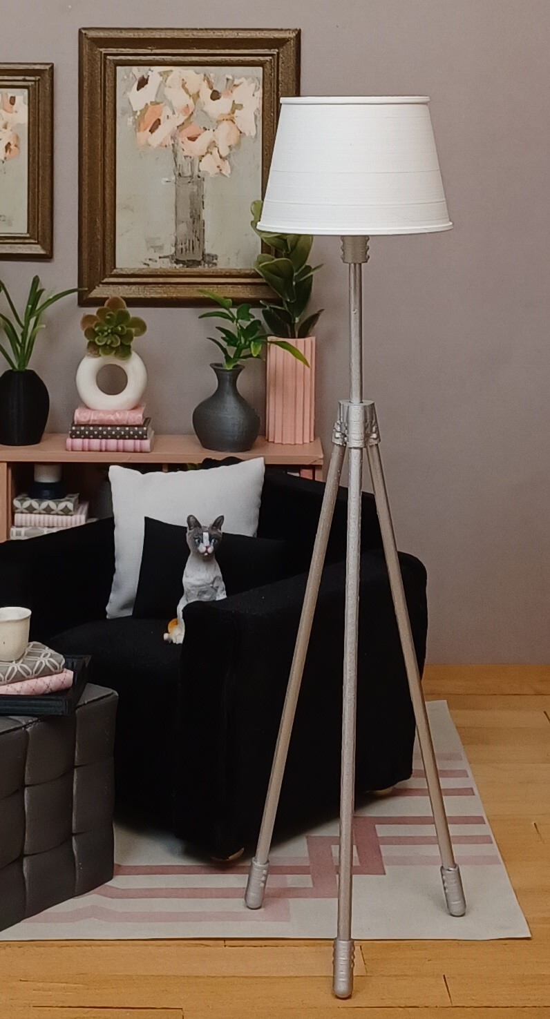 💡 tripod FLOOR silver *WORKING* LAMP light LIVING ROOM accessory 1/6 ...