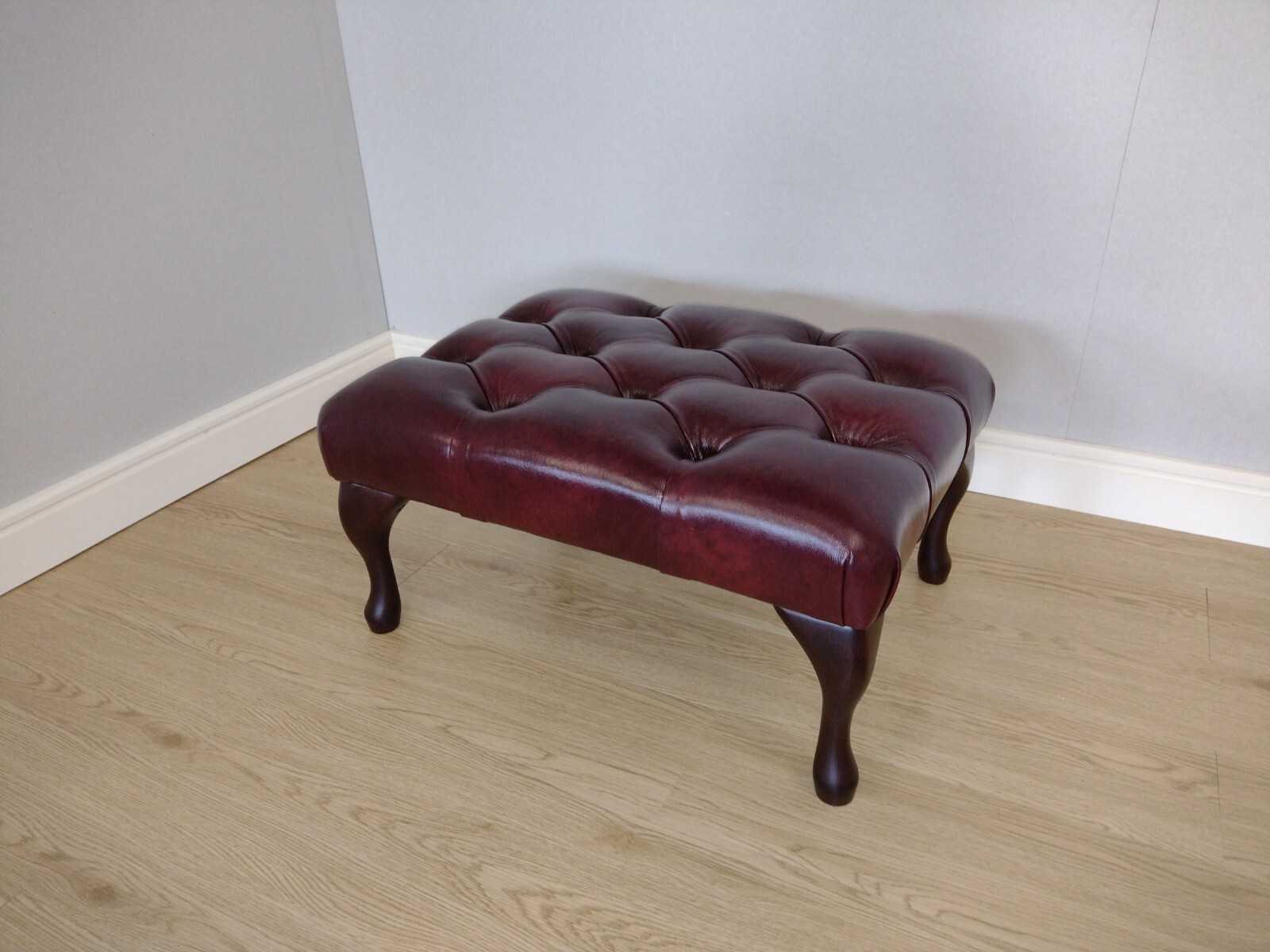 Real Leather Chesterfield Footstool Queen Anne Footstool Red / Brown. 3 ...