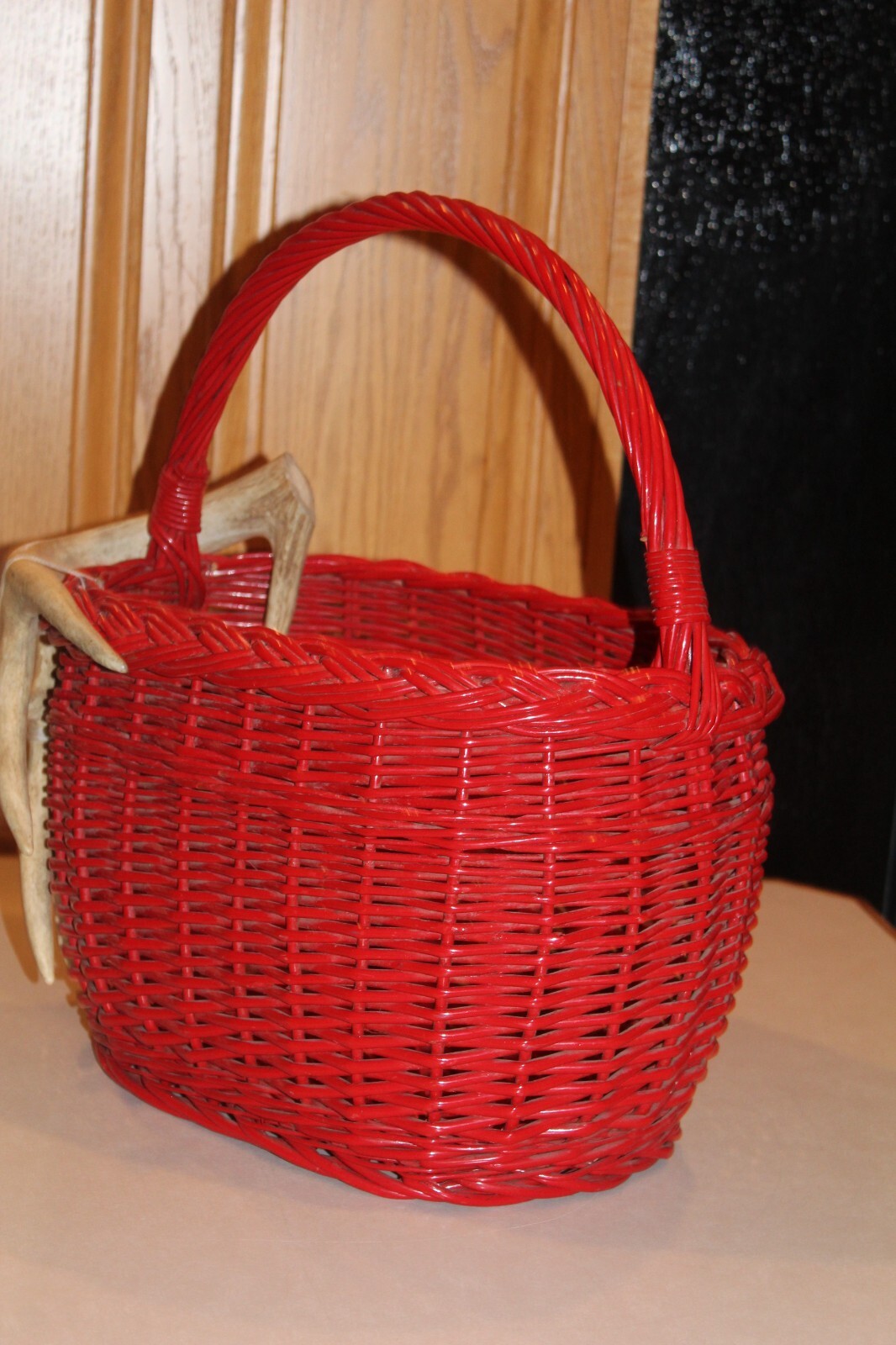 Wicker Basket Antler Set Whitetail Deer Mule Log Cabin Decor Taxidermy ...