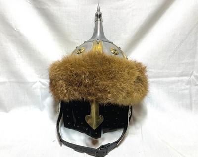 Medieval Turkish Mongolian Metal Helmet Fur Trim Viking Museum Replica ...