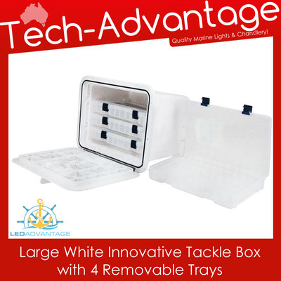 435MM x 335MM BOAT WHITE LARGE RECESSED WHITE INNOVATIVE TACKLE BOX + 4 ...