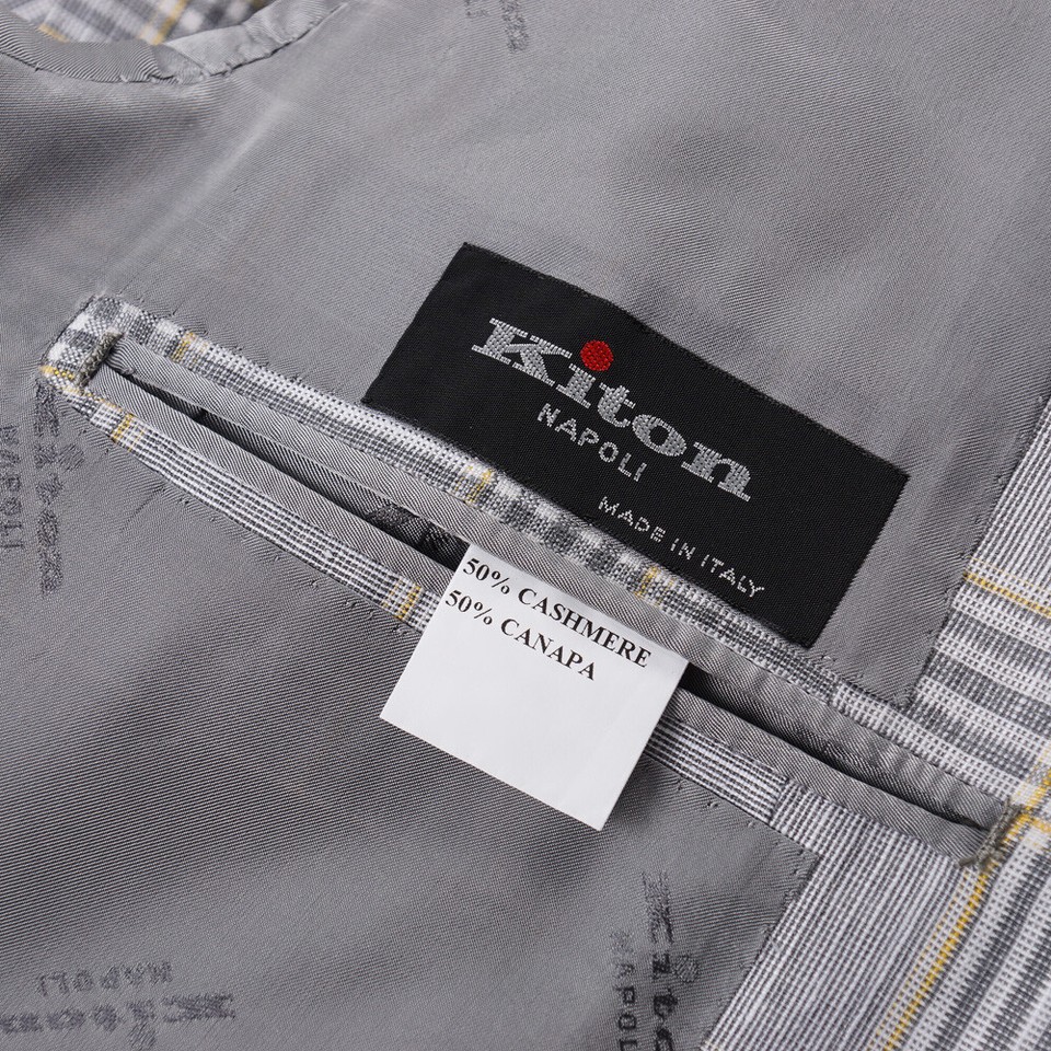 Kiton Light Gray and Yellow Check Cashmere-Hemp Sport Coat 40R (Eu 50 ...