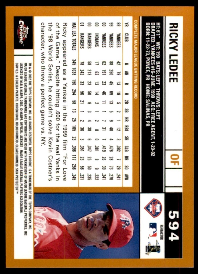 2002 Topps Chrome Refractors Ricky Ledee Baseball Cards #594 | eBay