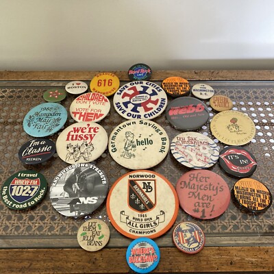25 Vintage Pinback Buttons-Advertising Radio Stations Schools | eBay