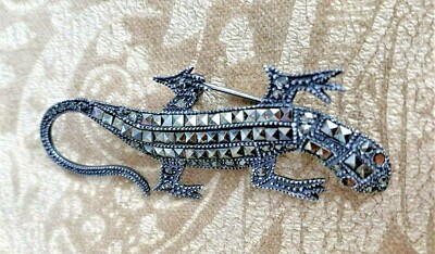 .925 Silver/Marcasite Iguana, Red Stone Eyes, Marked ".925" and "NF" | eBay