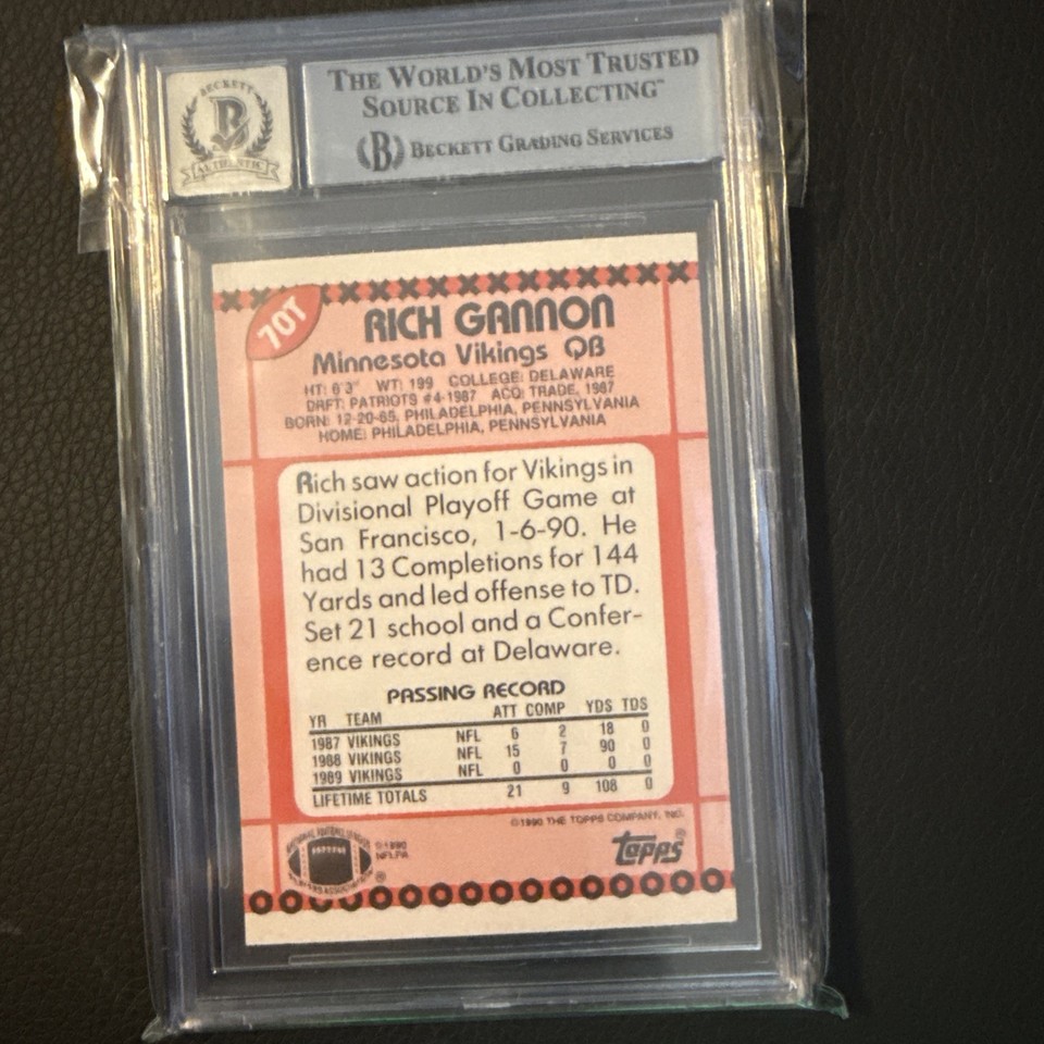 Rich Gannon 1990 Topps Traded Autographed Card #70T - BAS 10 (Blue Ink ...