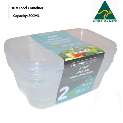 10 x Takeaway Food Containers Plastic Lids rectangular 800ml Meal Prep ...