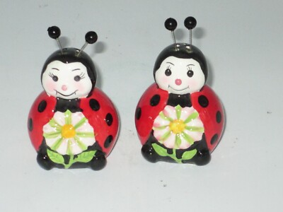 Adorable Anthropomorphic Hand Painted Ceramic Lady Bug Salt and Pepper ...