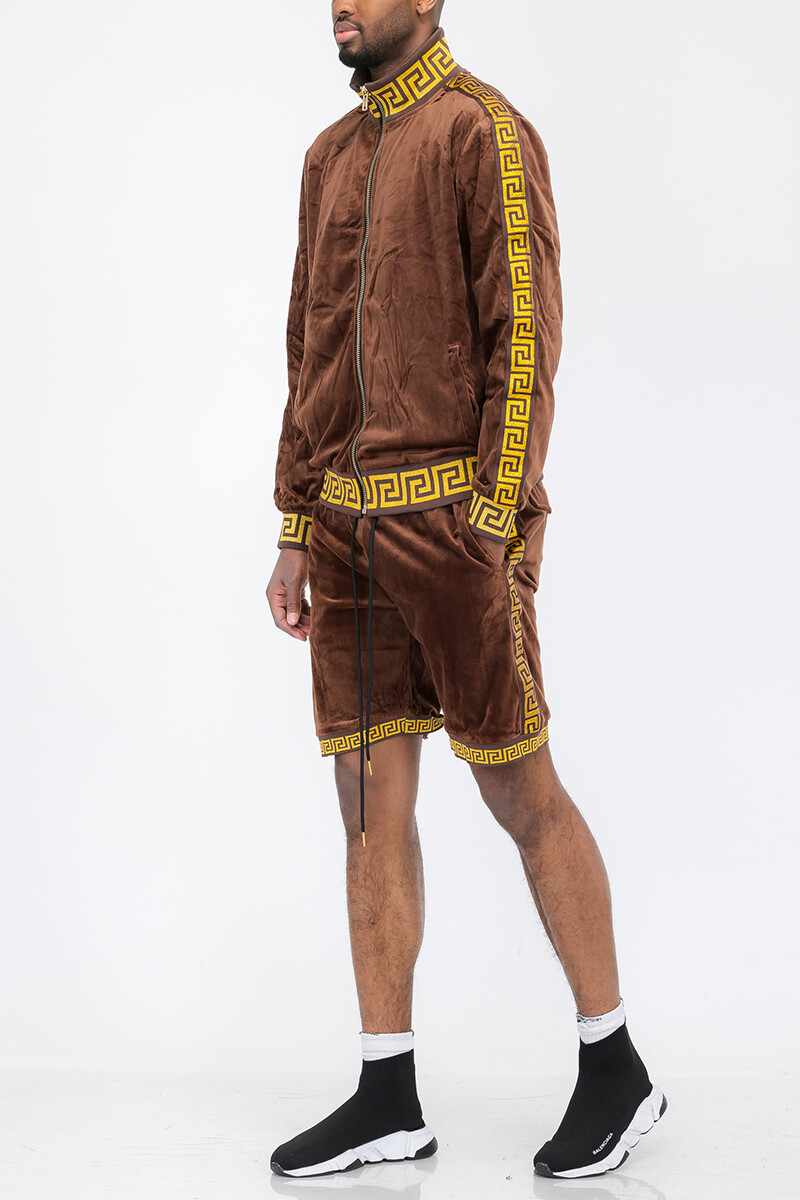 Unisex Full Zip Velour Suede Track Suit Status Print Gold S 3XL Plus ...